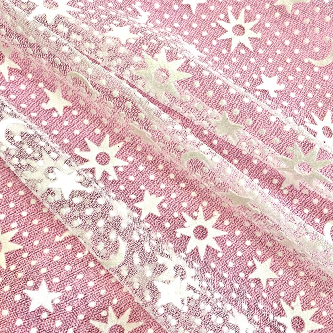 Flocked Soft Netting Fabric White Flocked Star Moon Sun Tulle - Etsy