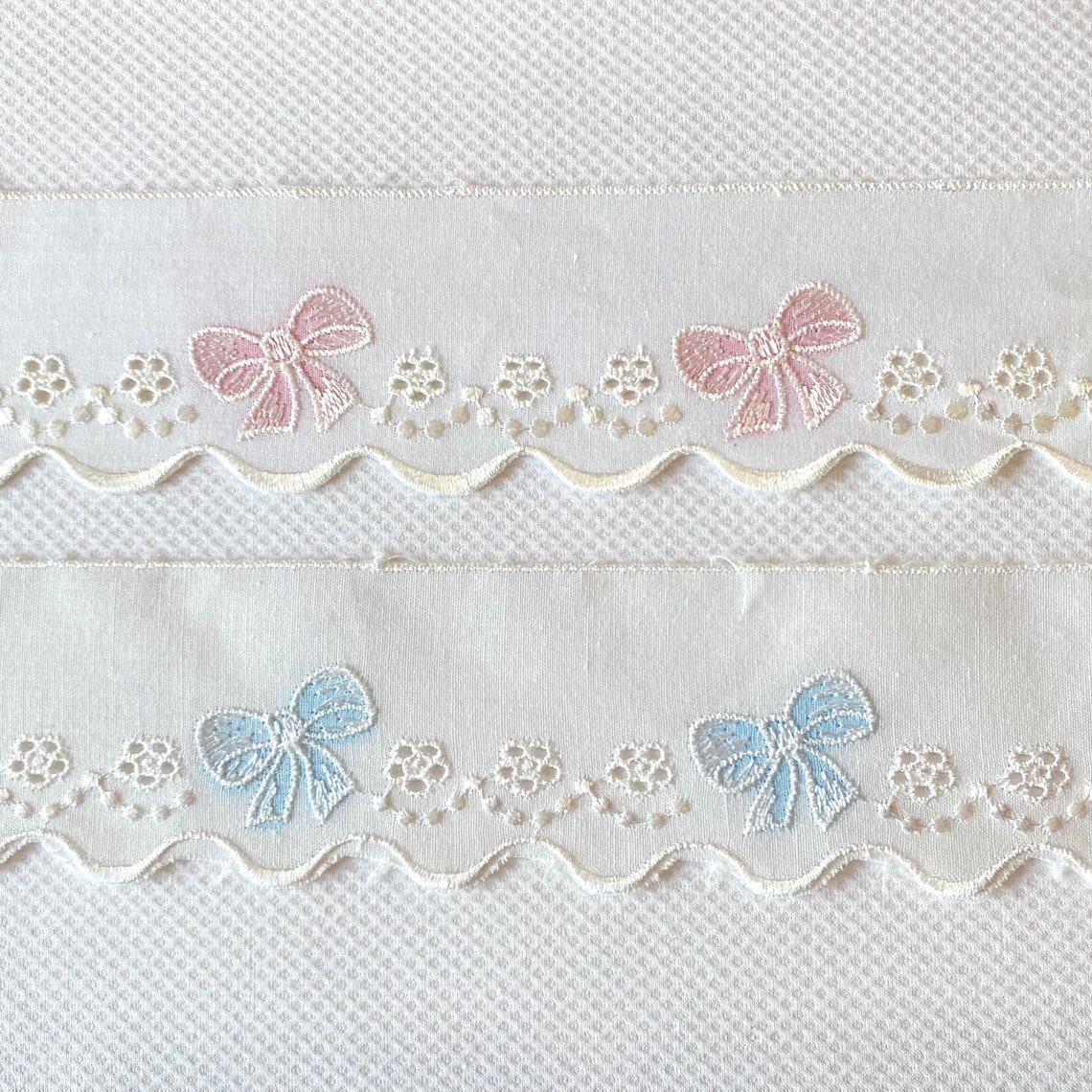 Pink or Blue Bow Scalloped Galloon Batiste Embroidery Vintage Bow ...