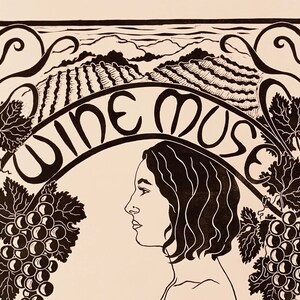 The Wine Muse Original Handcarved Linocut Print With Watercolor ...