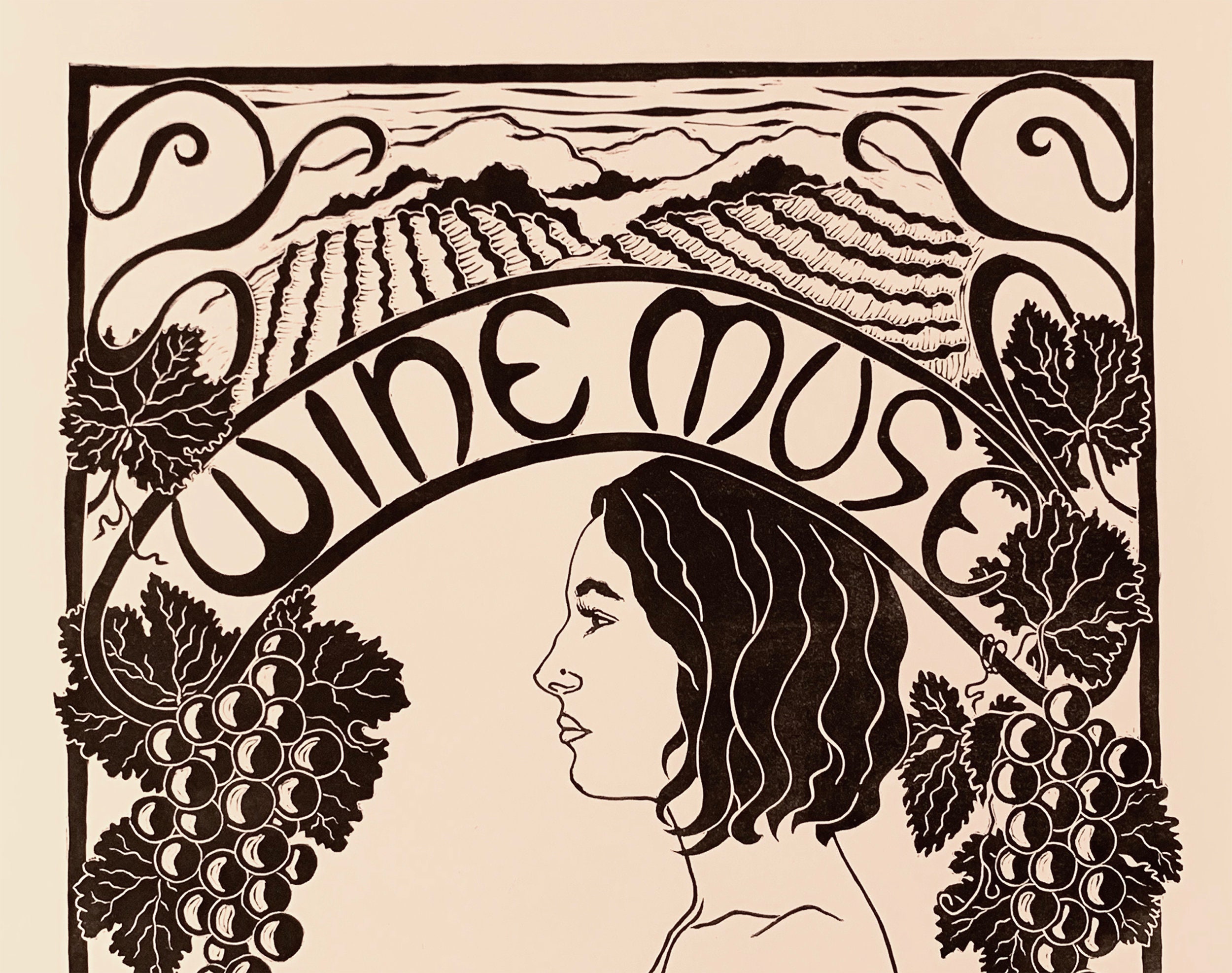 The Wine Muse Original Handcarved Linocut Print With Watercolor, Limited Edition - Etsy