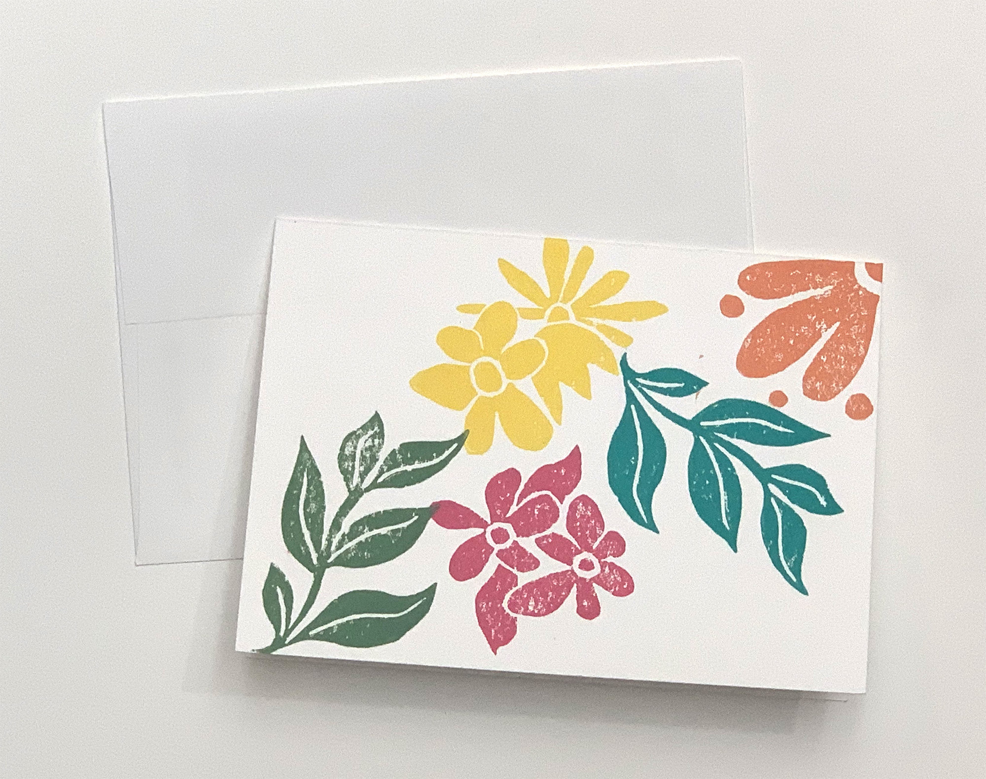 Spring Flowers Linocut Greeting Card Hand Printed Flowers Blank Note ...