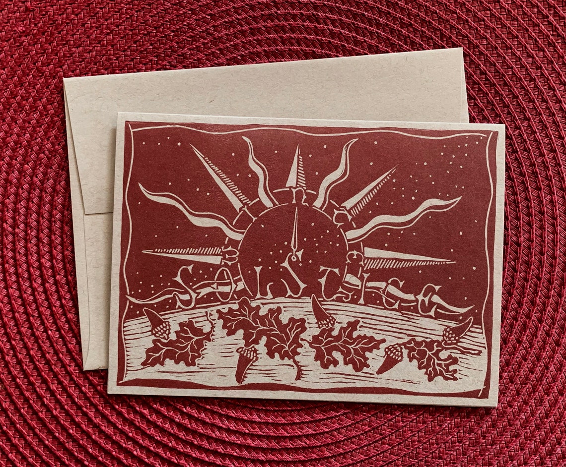 Hand Printed Winter Solstice Note Cards - Linocut Original Art Greeting ...