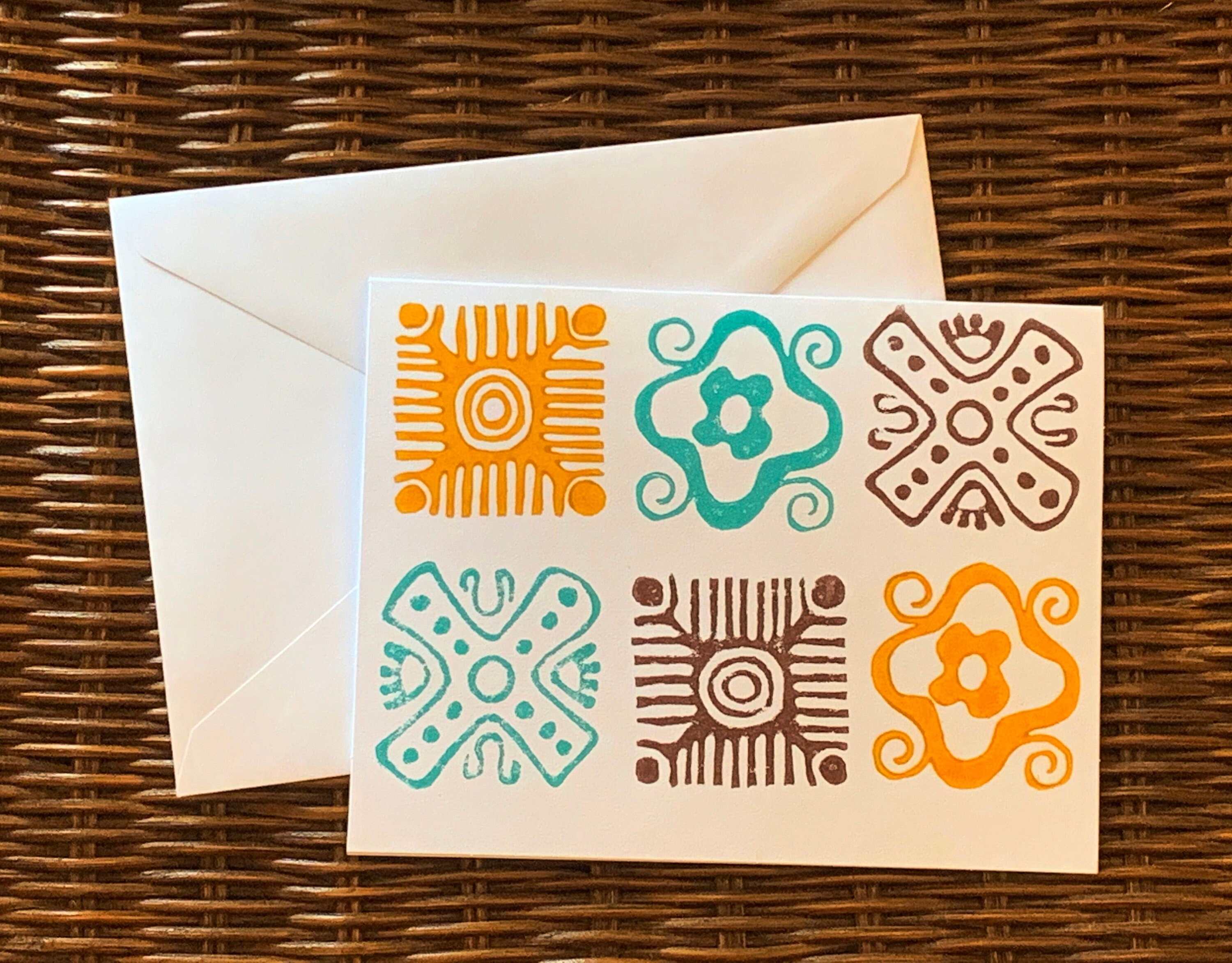 Ancient Mexican Inspired Geometric Designs Note Card - Hand Printed ...