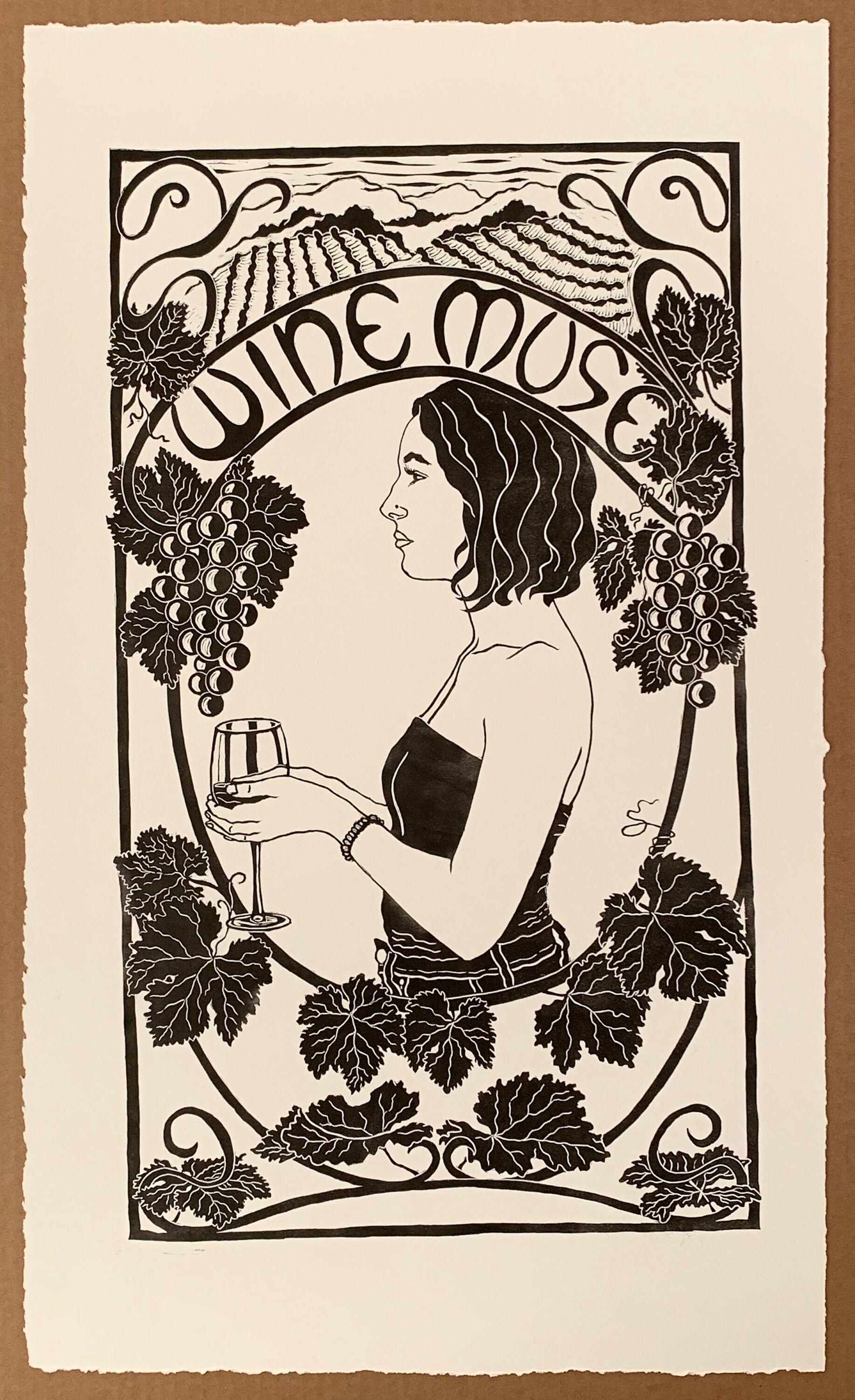 The Wine Muse Original Handcarved Linocut Print With Watercolor ...