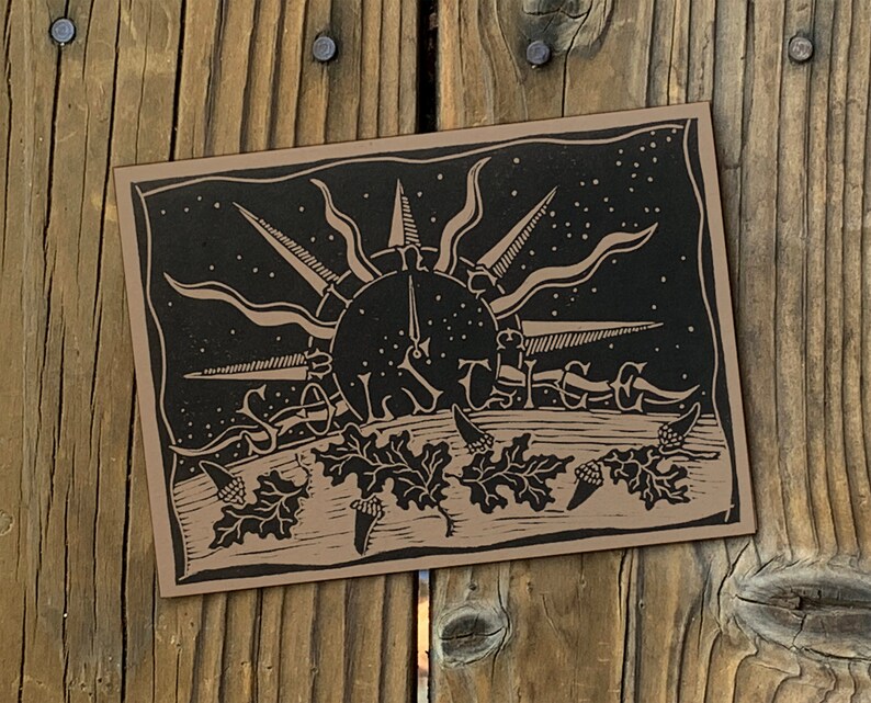 Hand Printed Winter Solstice Note Cards Linocut Original Art - Etsy
