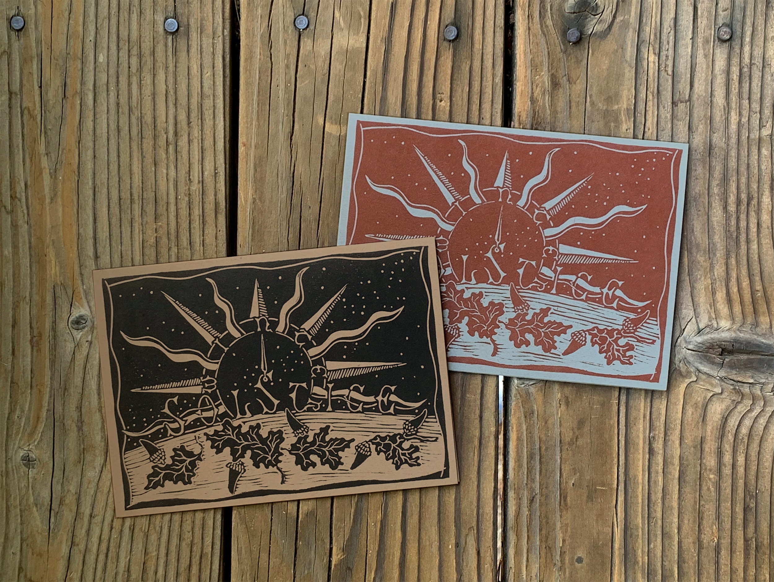 Hand Printed Winter Solstice Note Cards Linocut Original Art - Etsy