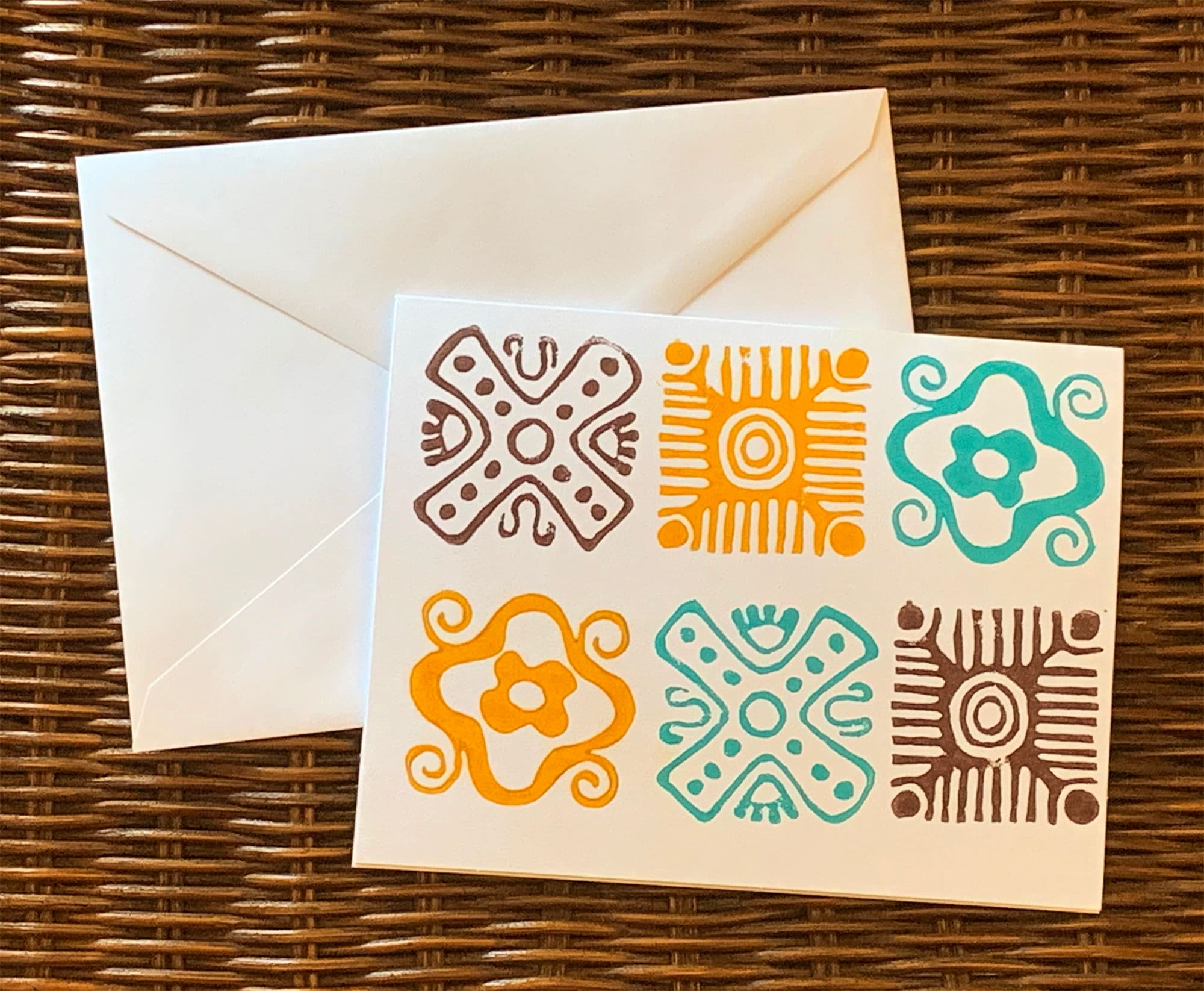 Ancient Mexican Inspired Geometric Designs Note Card - Hand Printed ...