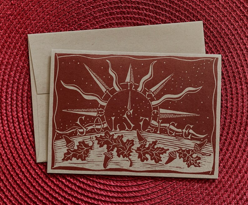 Hand Printed Winter Solstice Note Cards Linocut Original Art - Etsy