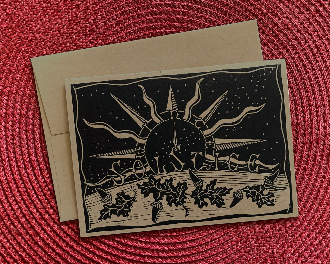 Hand Printed Winter Solstice Note Cards Linocut Original Art - Etsy