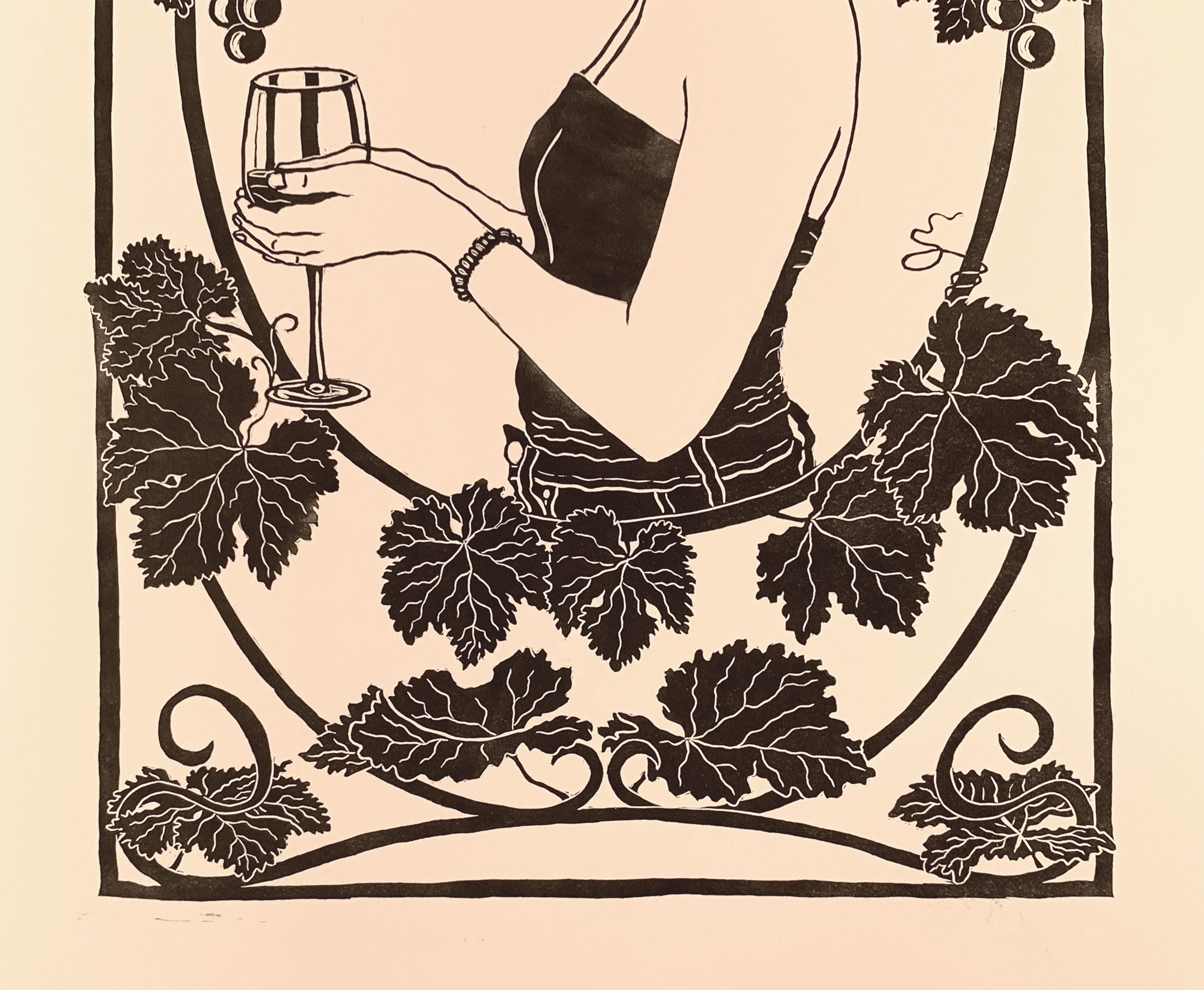 The Wine Muse Original Handcarved Linocut Print With Watercolor ...