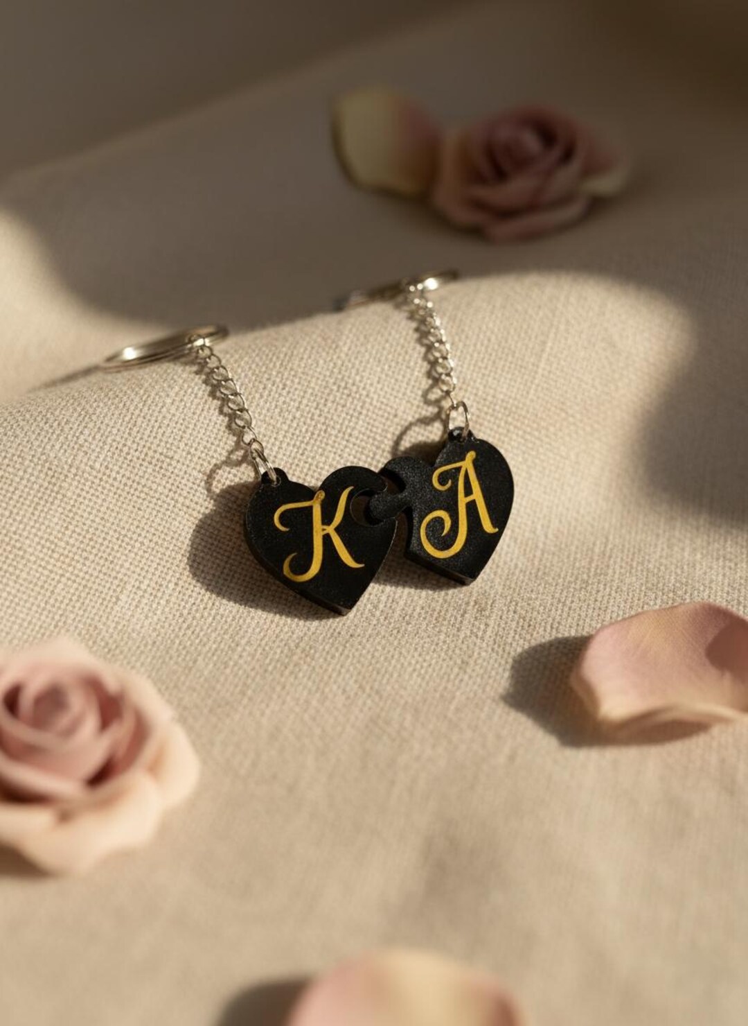 Personalized Heart Keychain Set – Custom Initials Couple Keychains ...