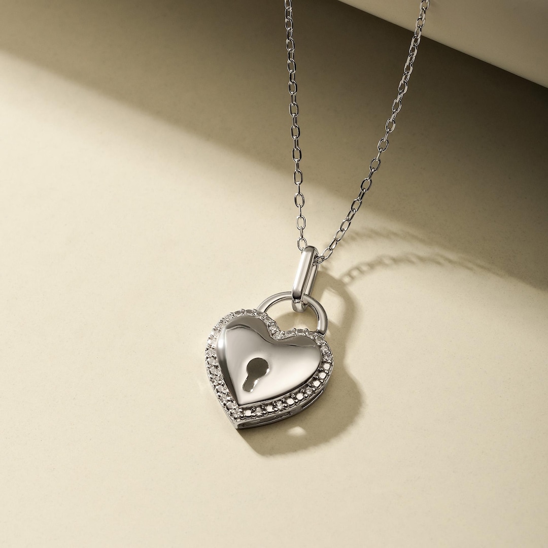 Cali Trove Heart Lock Diamond Necklace Pendant | 925 Sterling Silver ...