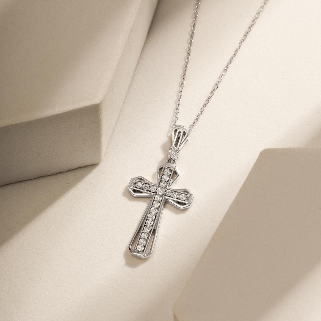 Cali Trove Diamond Cross Pendant Necklace for Women | 1/20 Ct Natural ...