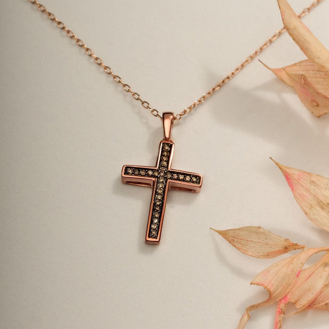Cali Trove Champagne Diamond Cross Pendant | 1/10 CT Natural Diamonds ...