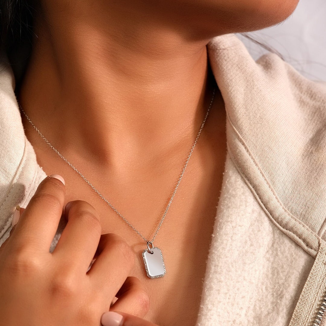 Cali Trove, 1/10ct Dog Tag Pendant Necklace 925 Sterling Silver ...