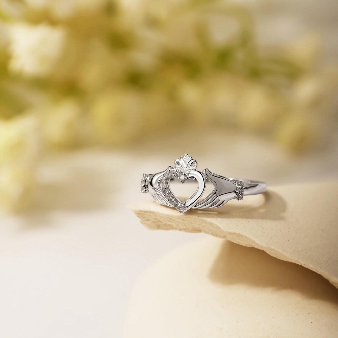 Cali Trove 1/20 Ct Diamond Claddagh Rings for Women in 925 Sterling ...