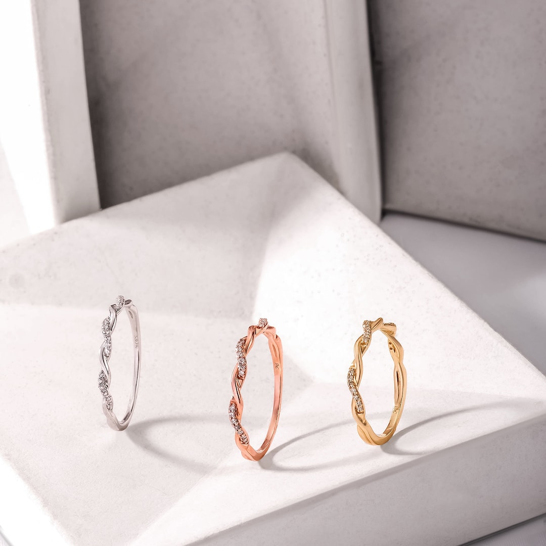 Cali Trove Diamond Twisted Wedding Bands for Women in 10KT White Gold ...