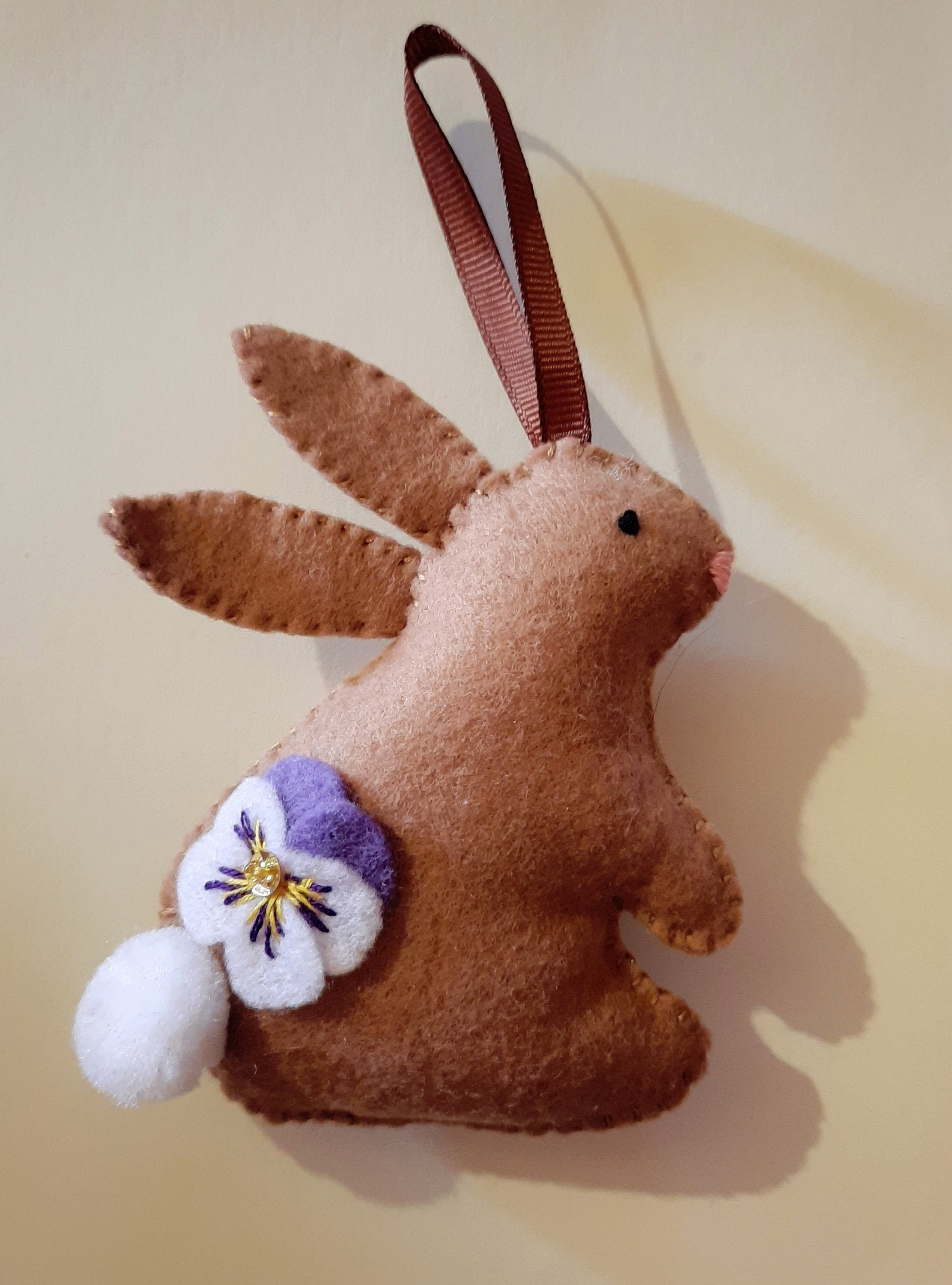 Handmade pansy felt bunny rabbit easter spring hanging | Etsy
