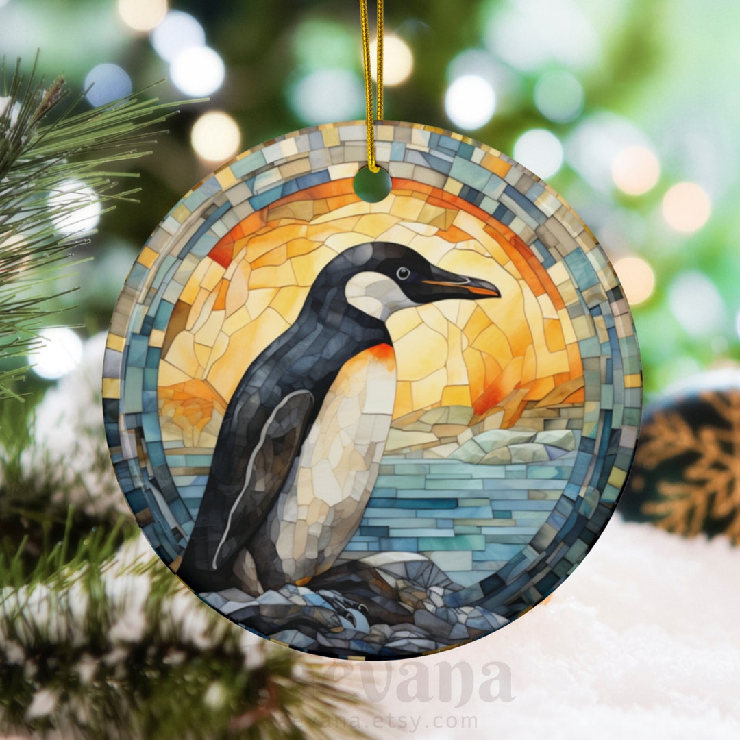 Mosaic Penguin Ceramic Ornament, Original Watercolor Mosaic Art Infused ...