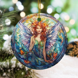 Pretty Garden Fairy Ceramic Ornament, Watercolor Mosaic Original Art ...