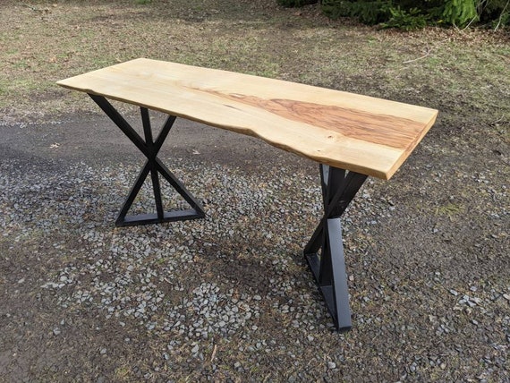 Live Edge Desk Slab Desk Wood Desk Metal Legs Working From | Etsy