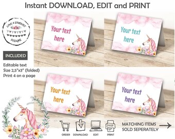 EDITABLE Unicorn Food Tags Buffet Label Tent Card Food Labels Place ...