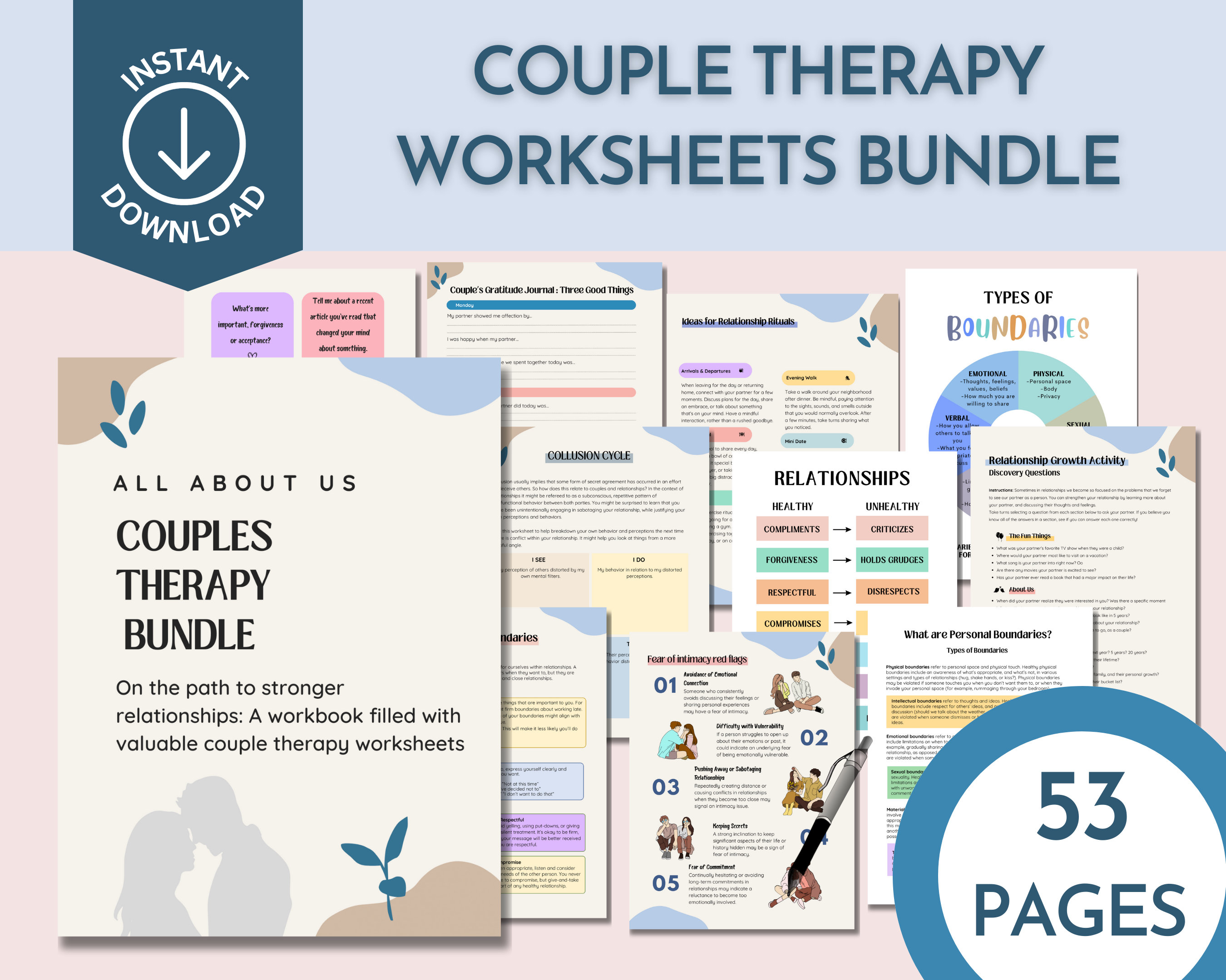 Couples Workbook Couple Worksheets Marriage Tips Counseling Therapy ...