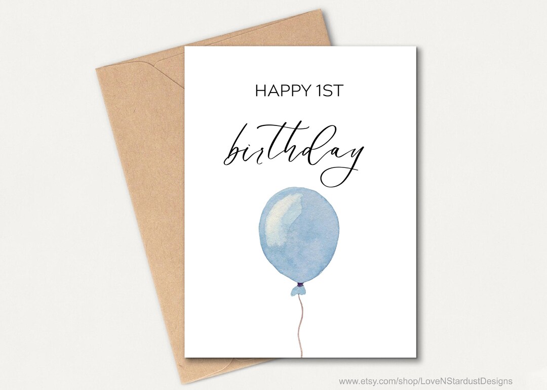 Minimal Birthday Card for Boy Birthday, Blue Balloon First Birthday ...