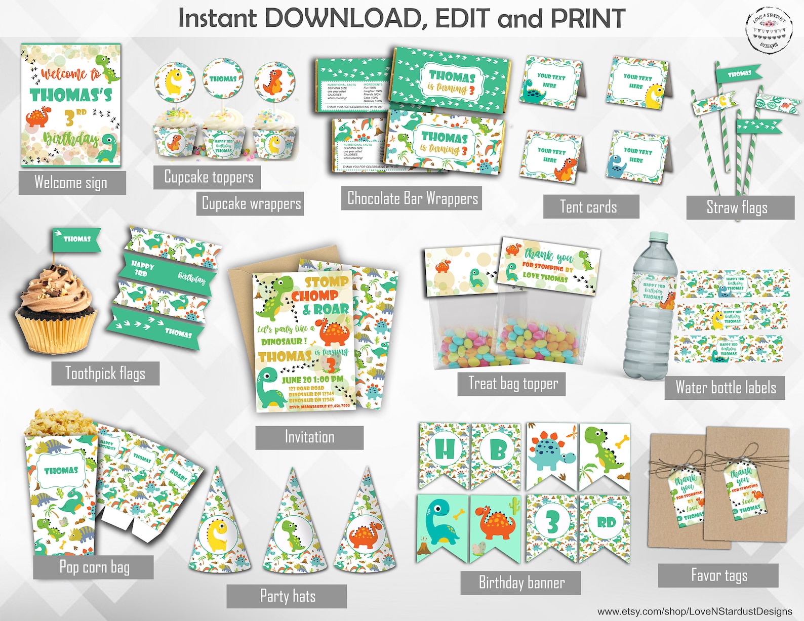 Printable Dinosaur Birthday Hat, Digital Printable Party Hat, Green T ...