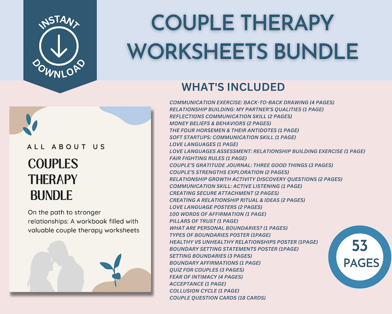 Couples Workbook Couple Worksheets Marriage Tips Counseling Therapy ...