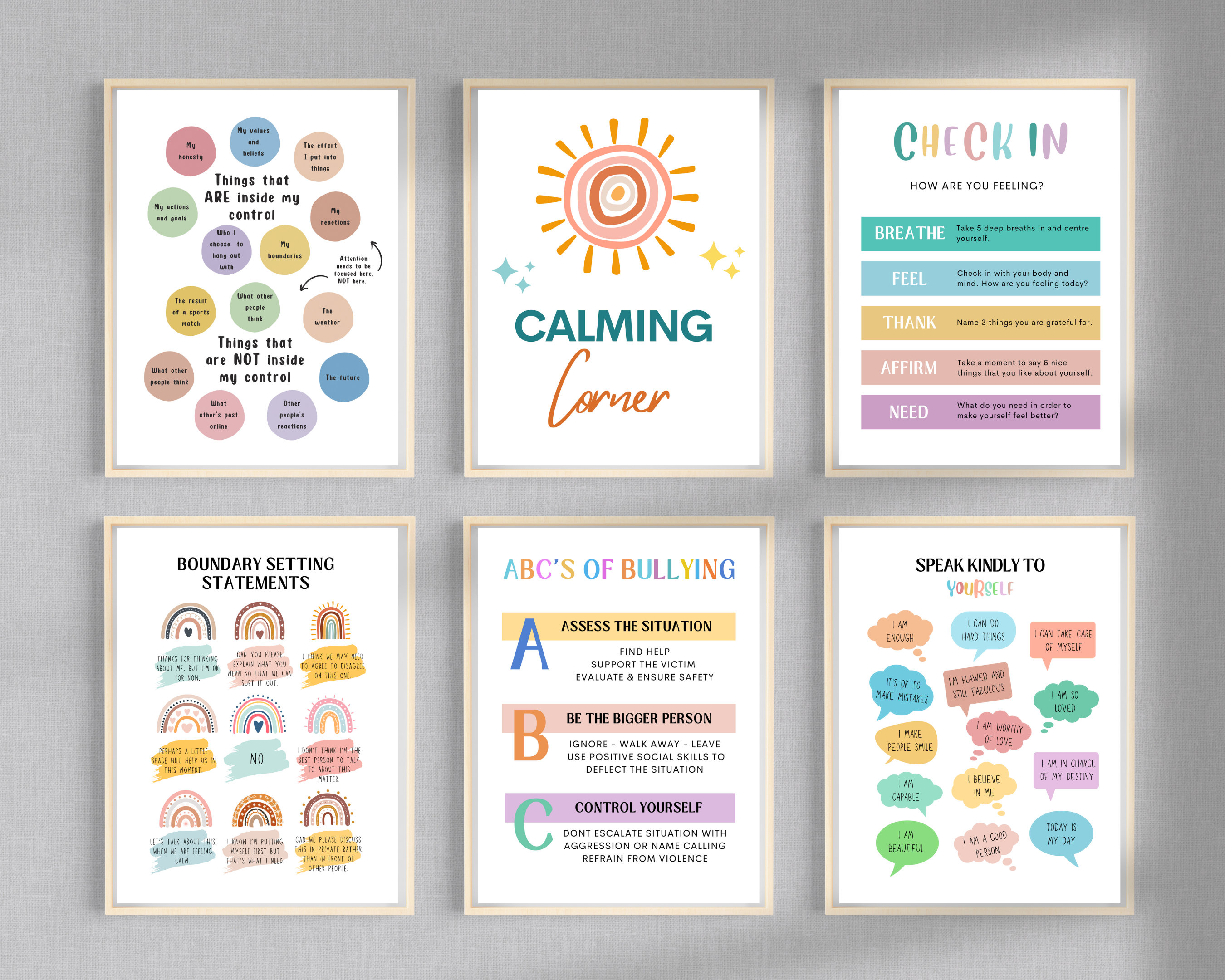 12 Calming Corner Classroom Boho Calm Down Printable, Poster Bundle ...