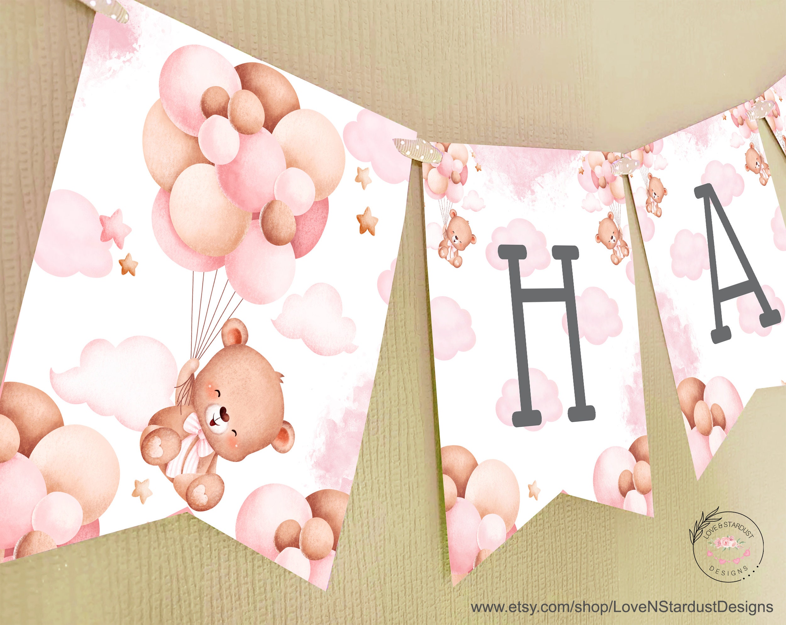 Teddy Bear Birthday Banner, Teddy Bear Printable Party Decoration, Girl ...