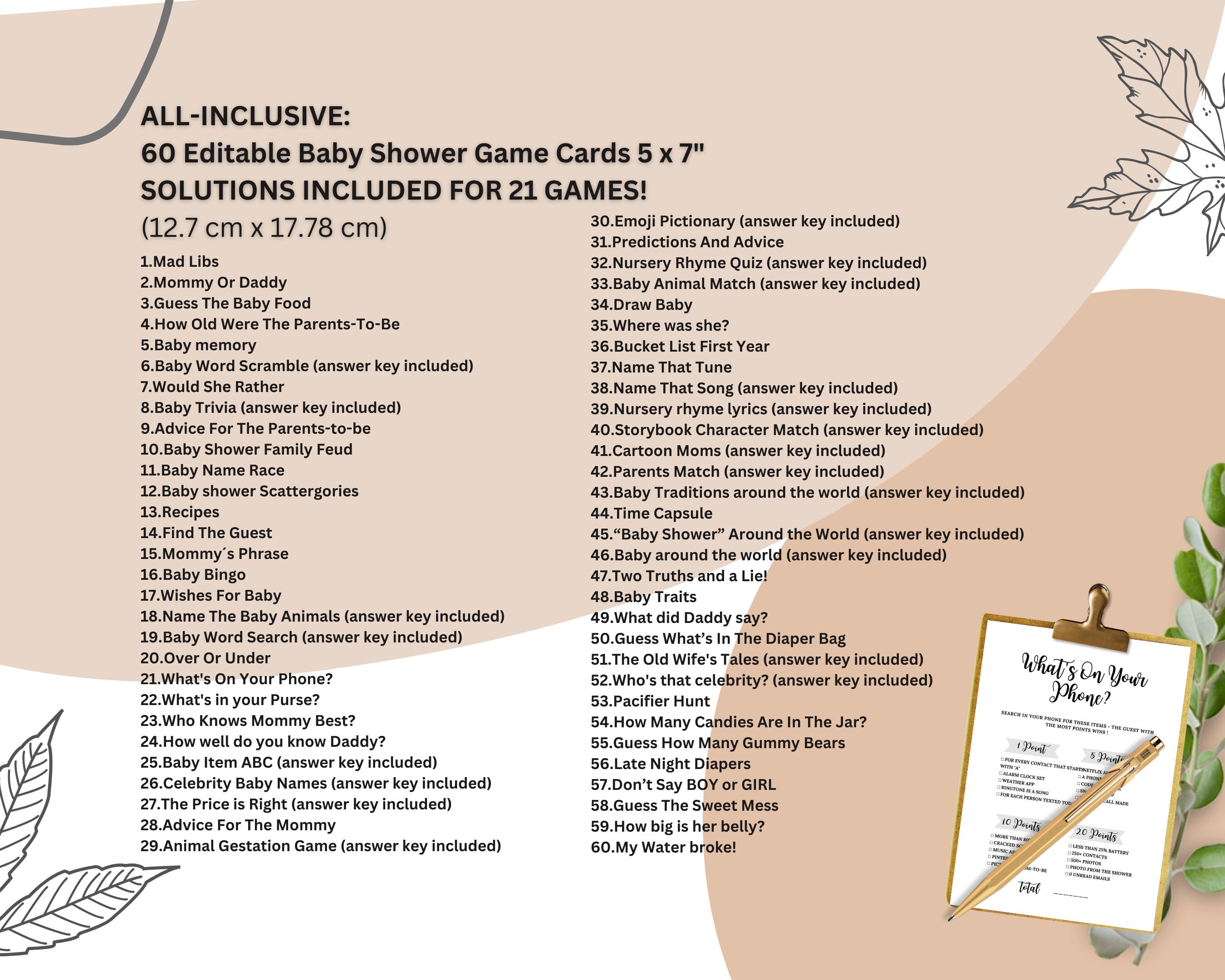 Modern Baby Shower Games Bundle, Minimalist Package Games for Baby ...