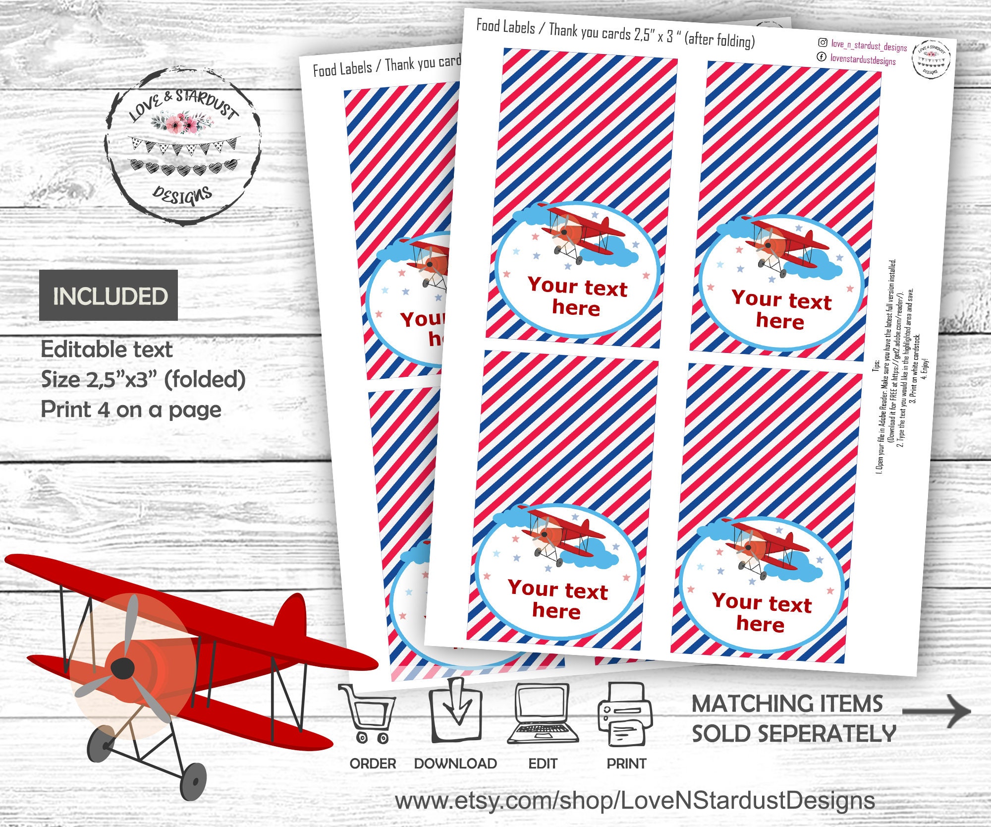 Vintage Airplane Food Tags Buffet Label Tent Card Food Labels Place ...