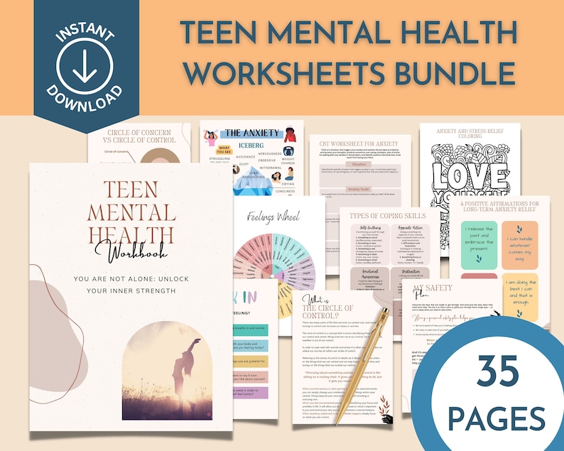 Teen Mental Health Self-esteem Workbook and Worksheets for School ...