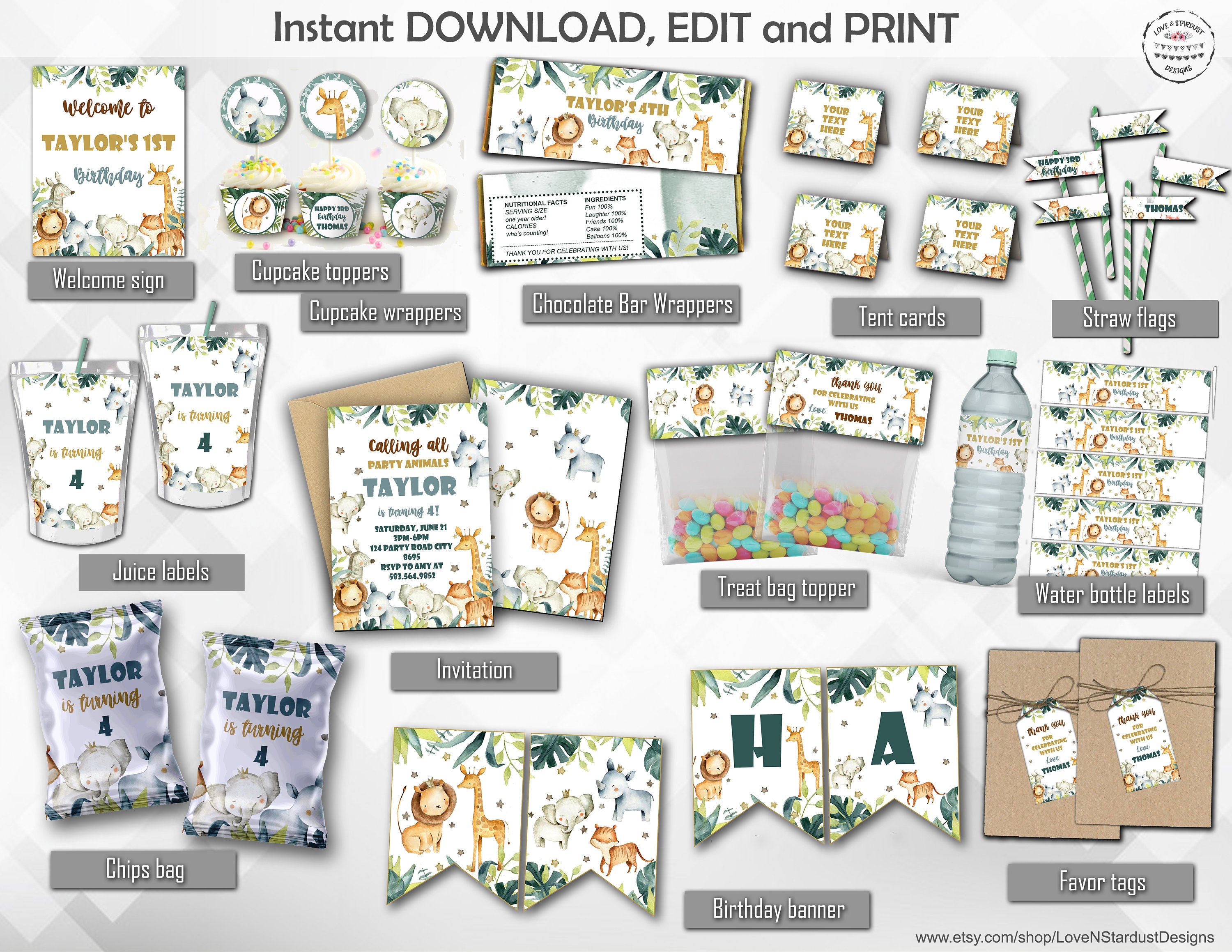 Safari Treat Bag Topper,jungle Boy Birthday, Safari Party Snack,safari ...