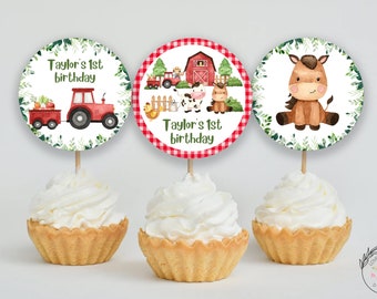Farm Birthday Party Cupcake Toppers, Farm Cupcake Toppers, Barnyard ...