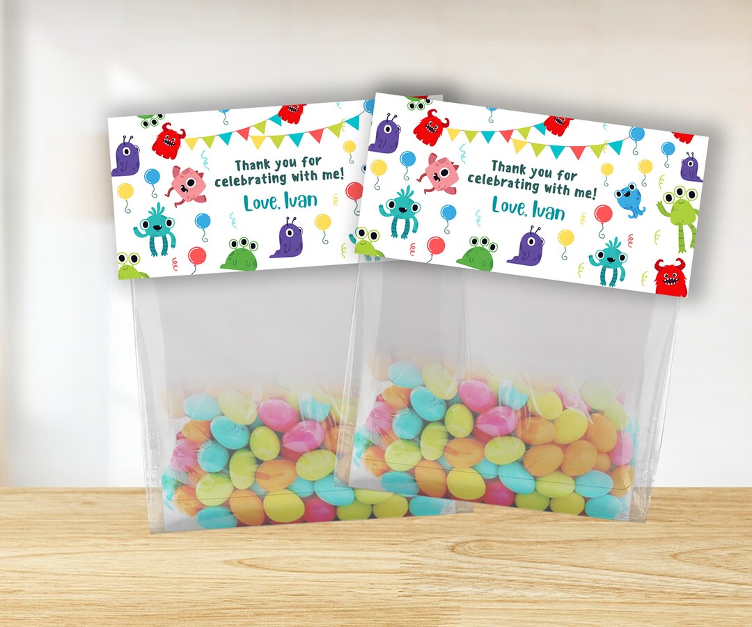 EDITABLE Little Monster Treat Bag Topper Labels, Favor Bag Topper Boy ...