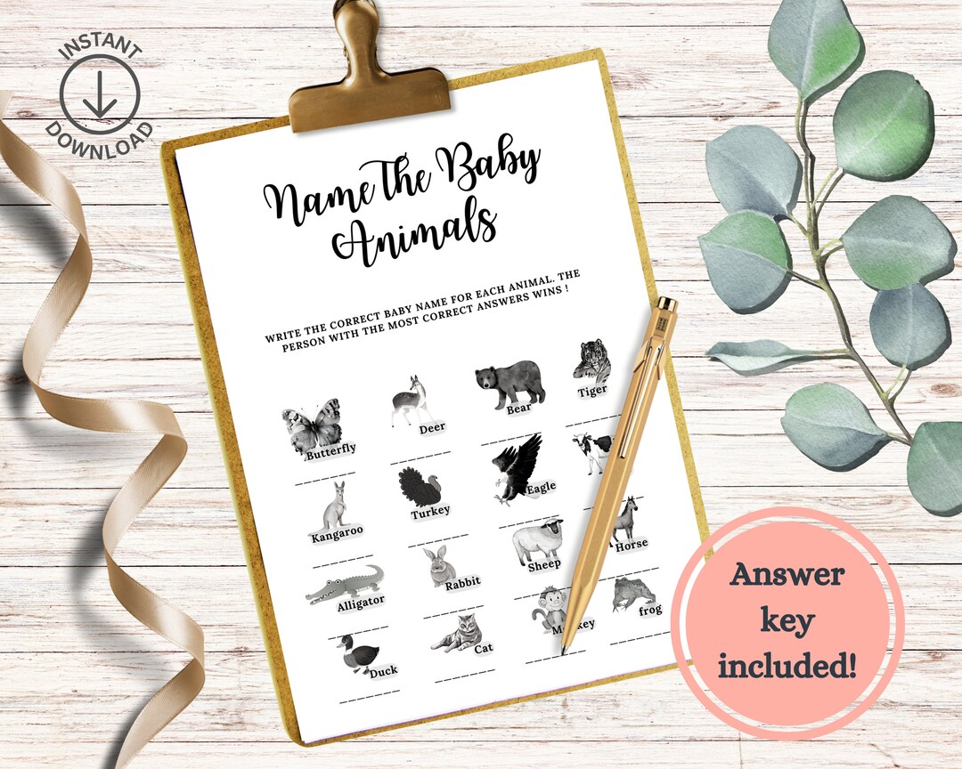 Name the Baby Animal Game, Baby Shower Game, Instant Download, Baby ...