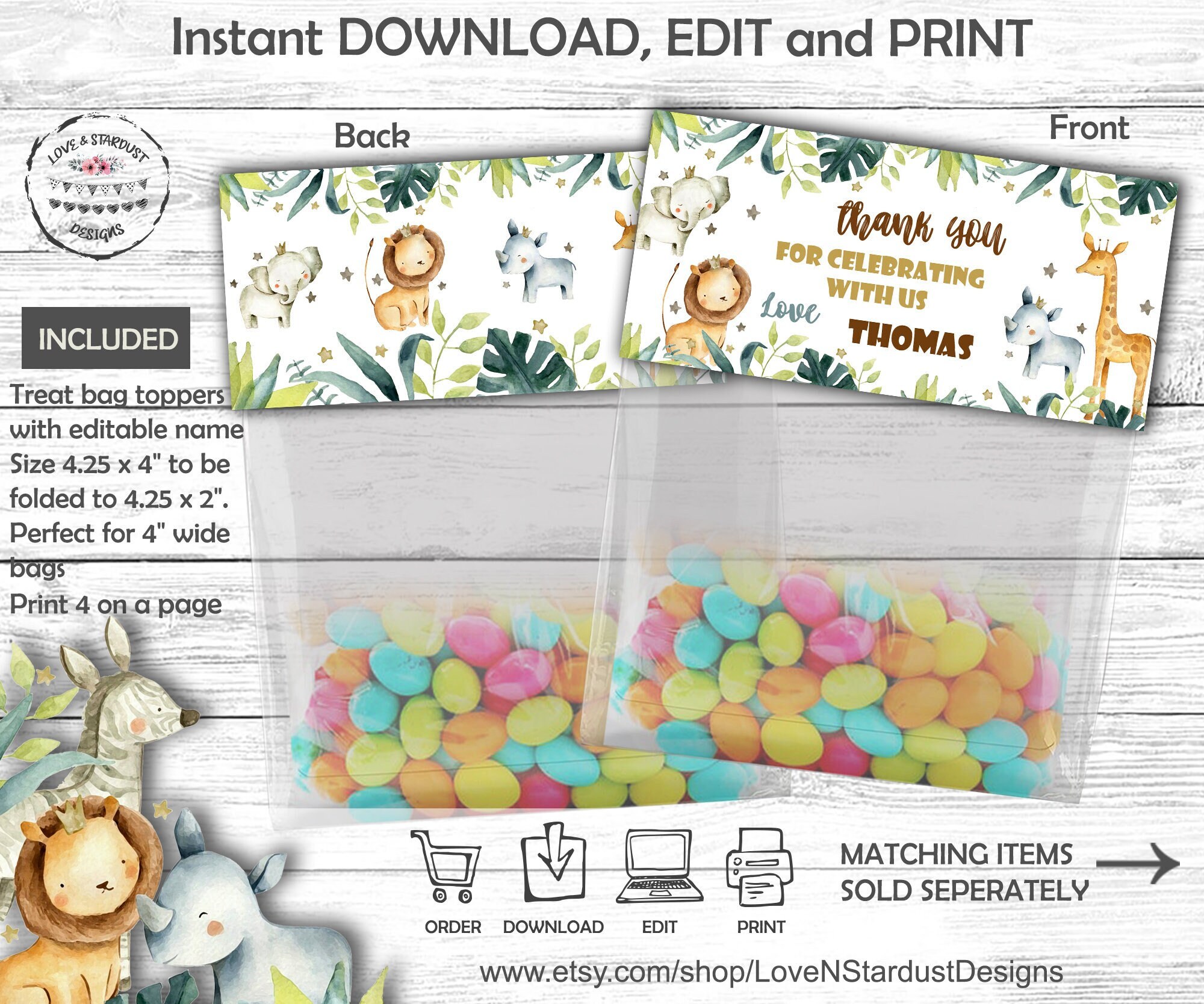 Safari Treat Bag Topper,jungle Boy Birthday, Safari Party Snack,safari ...