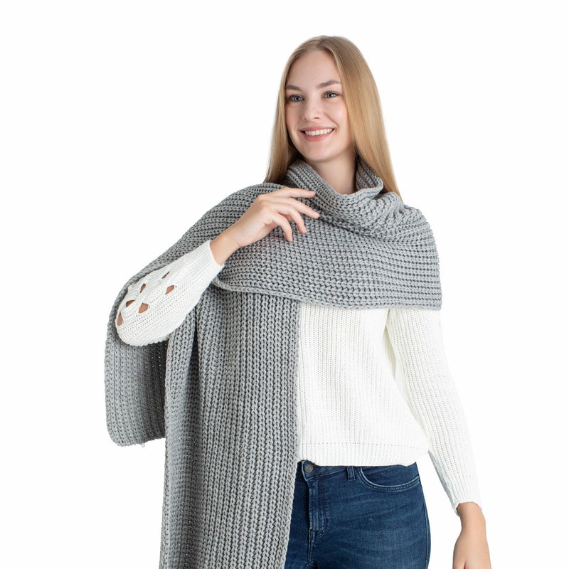 Gray Knitted Scarf - Etsy
