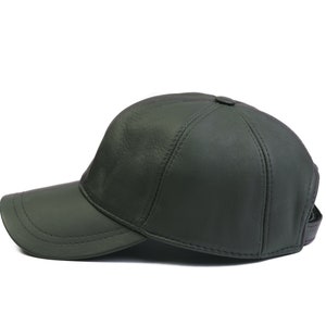 Dark Green Leather Baseball Cap, Hatsqaure Leather Hat, Woman Leather ...