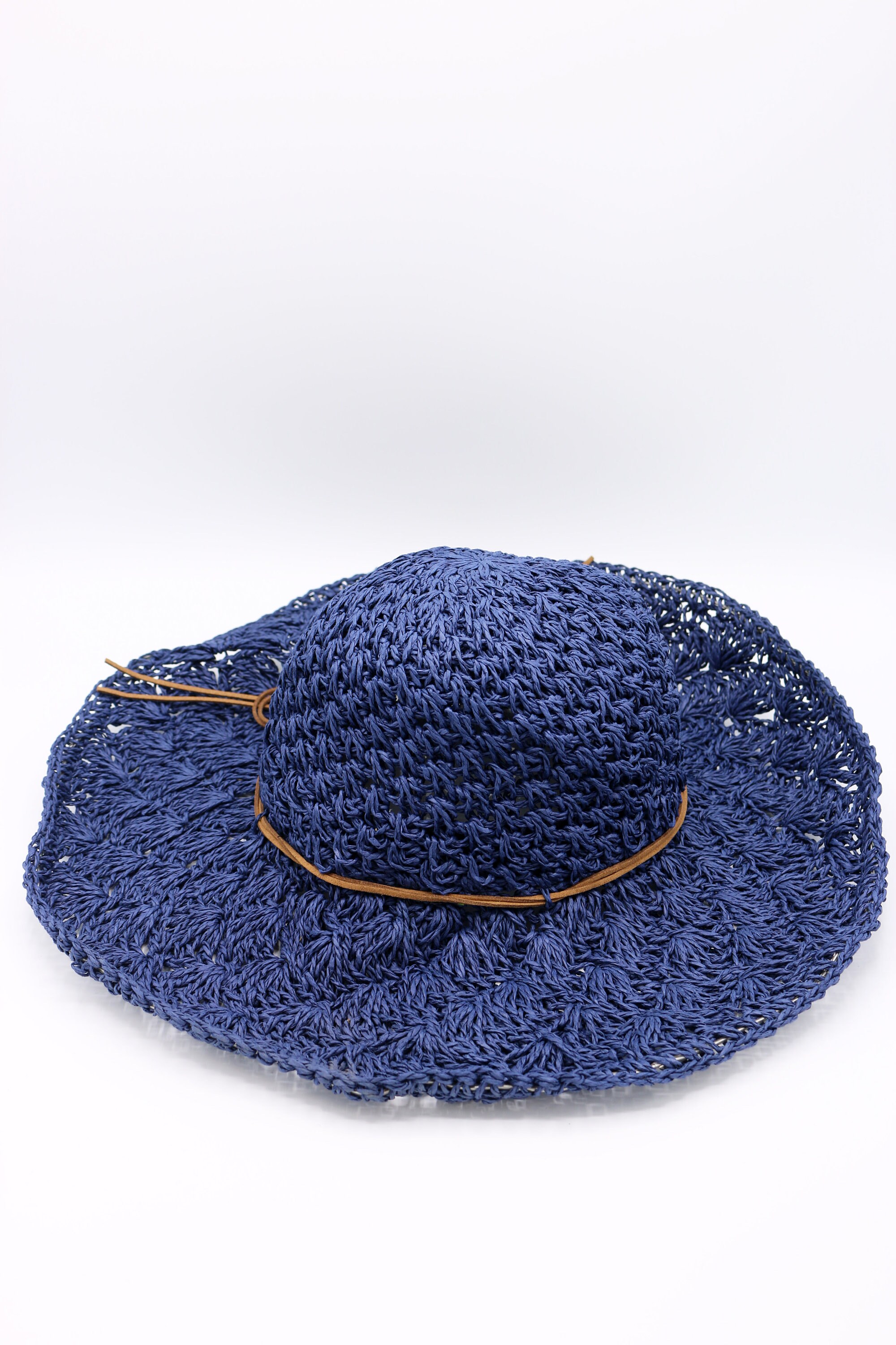 Deep Blue Summer Lace Style Wide Brim Straw Hat, Wedding Hat, Women ...