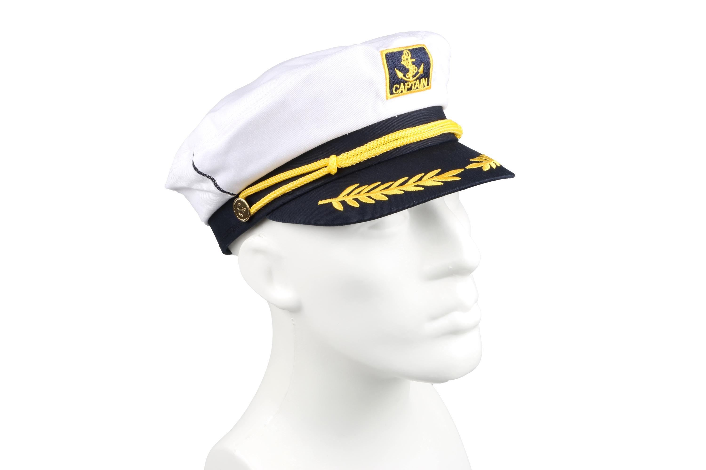 White Skipper Sailor Captain Hat, Unisex Anchor Embroidered Boating Cap ...