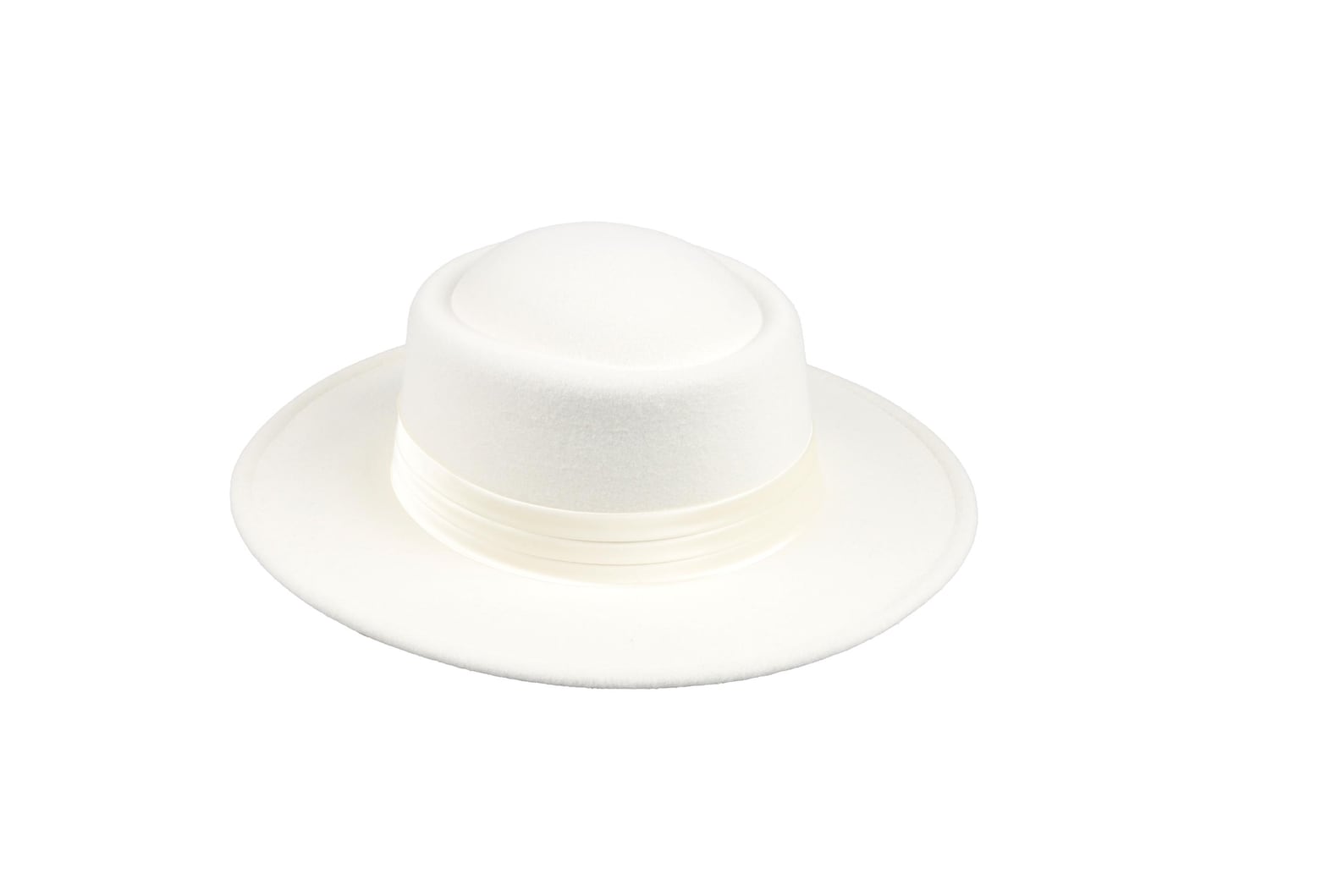 Pearl White Women Boater Hat, Vegan Felt Stiff Brim Fedora Hat ...