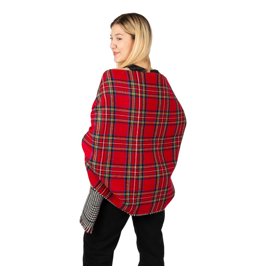 Red Plaid Winter Oversize Women Scarf, Winter Shawl, Women Double Sided ...