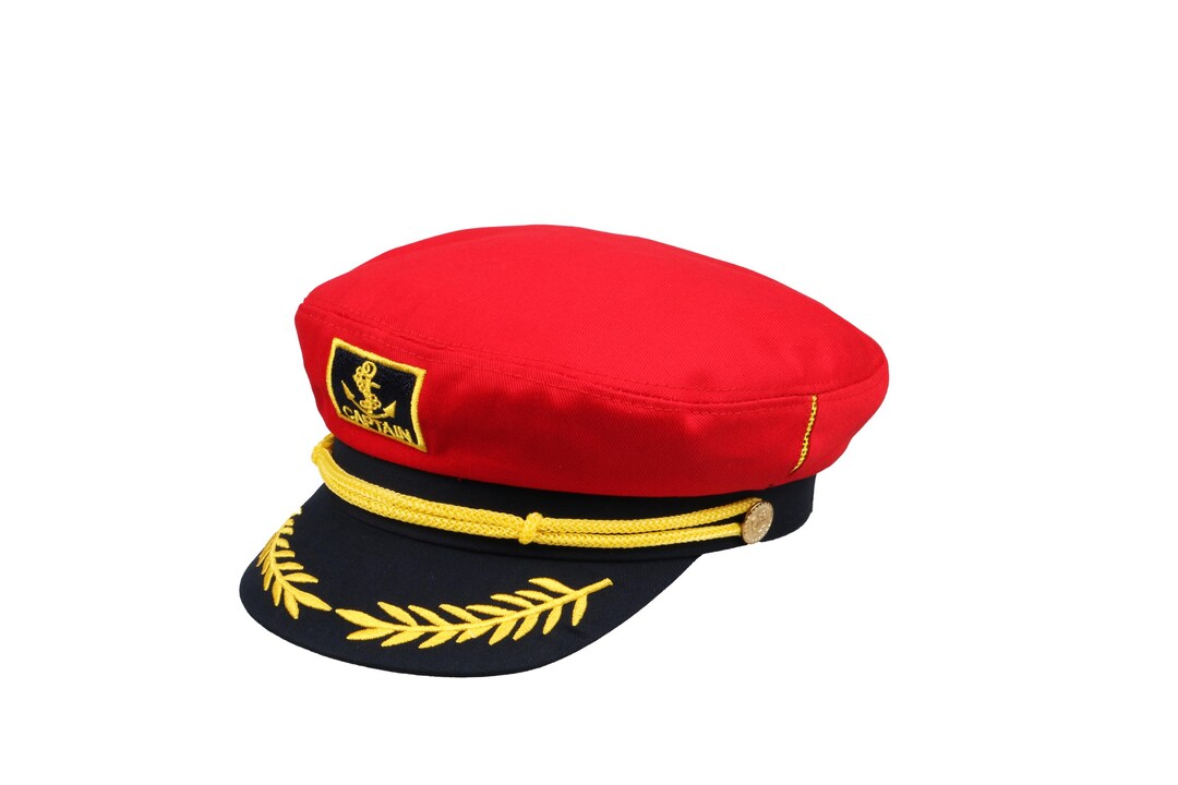 Red Skipper Sailor Captain Hat, Unisex Anchor Embroidered Boating Cap ...
