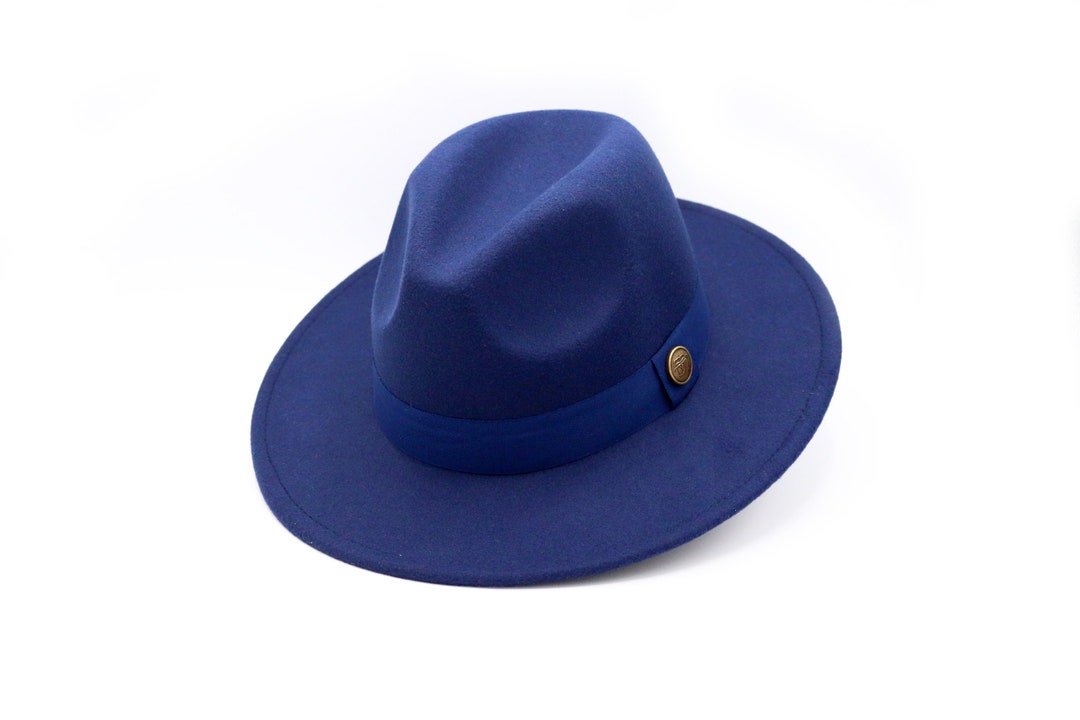 Dark Blue Fedora Hat, Vegan Felt Stiff Brim Hat, Men Winter Hat, Women ...