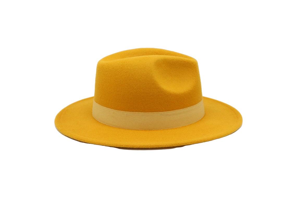 Yellow Fedora Hat Vegan Felt Stiff Brim Hat Men Winter Hat - Etsy