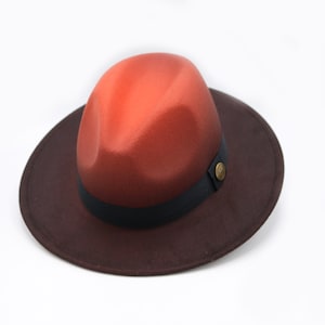 Orange Ombre Fedora Hat, Vegan Felt Stiff Brim Hat, Men Winter Hat ...